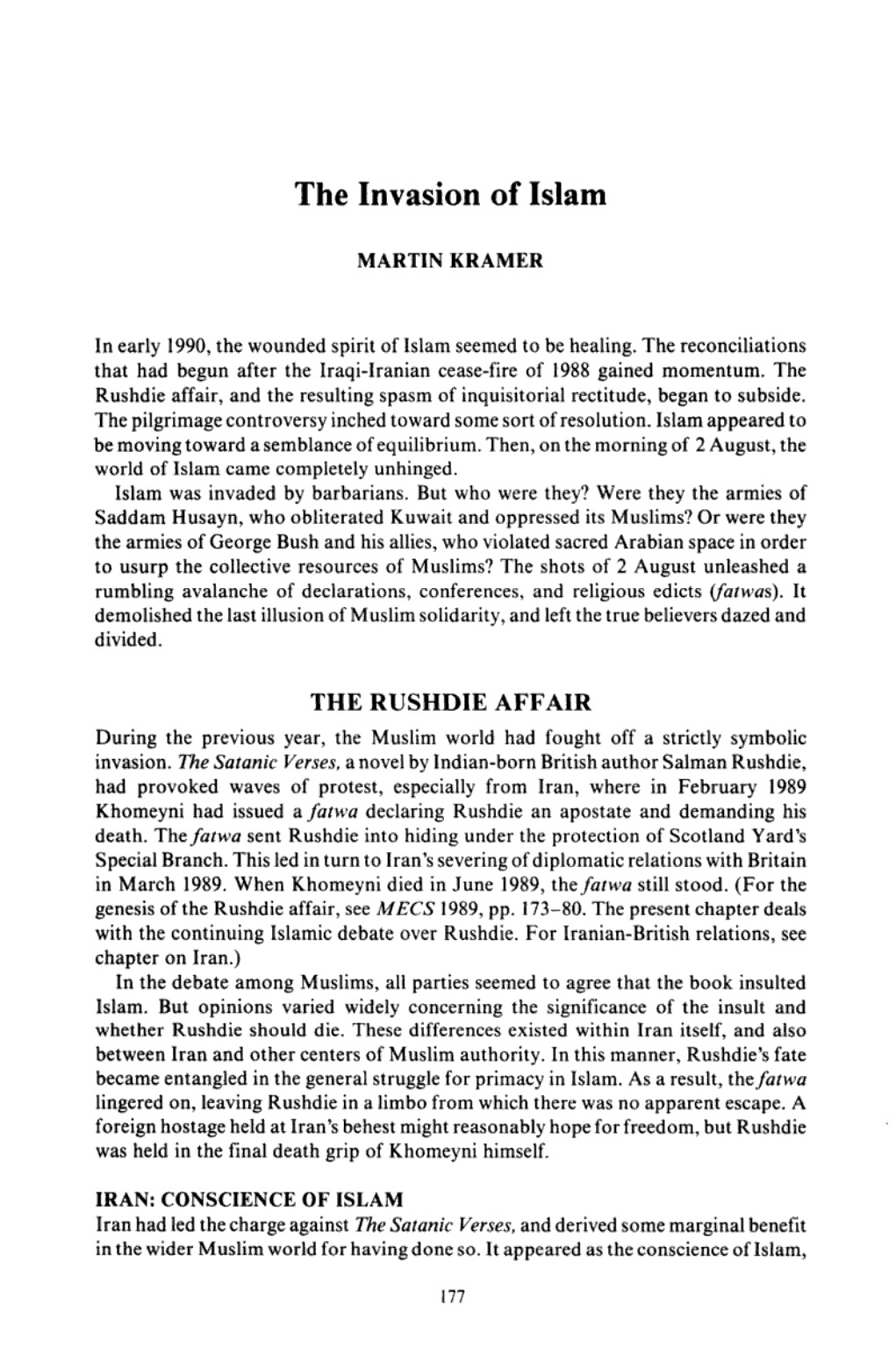 The Invasion of Islam – Martin Kramer on the Middle East